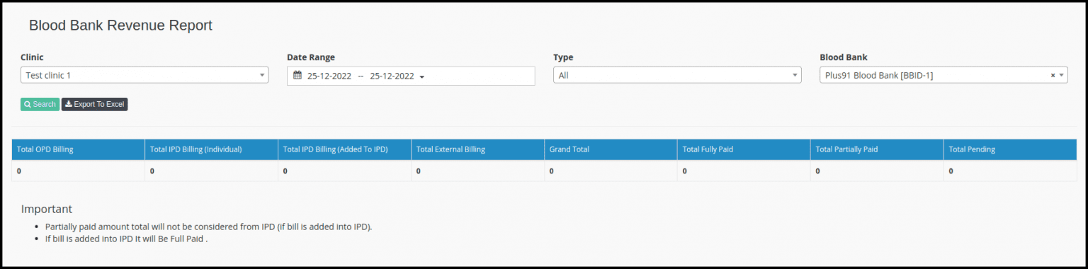 IPD Blood Bank Revenue Report from Account Management – Medixcel Support