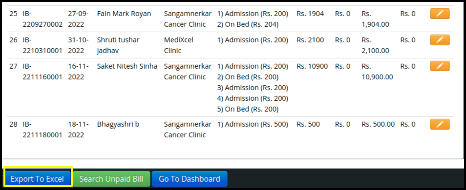IPD Unpaid Bill Report on Accounts Management – Medixcel Support