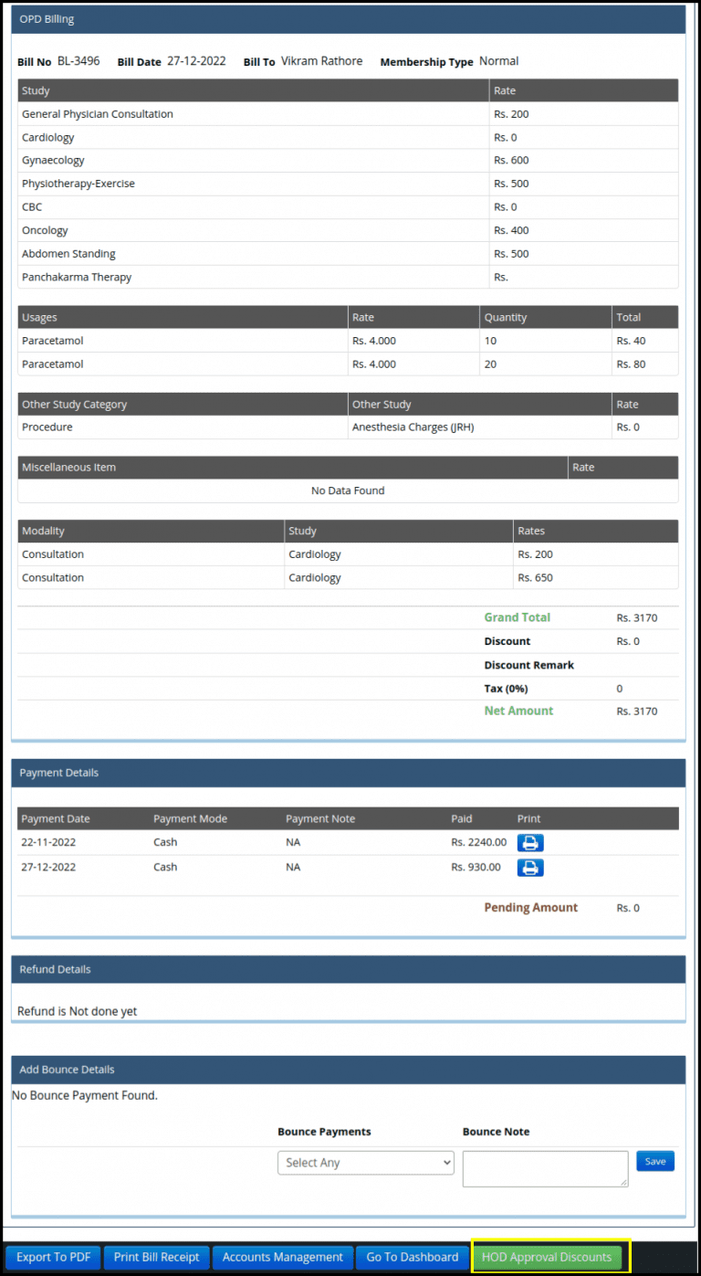 OPD – HOD Approval Discount Report – Medixcel Support