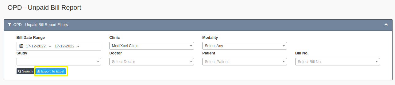 Revised-OPD Unpaid Bill Report – Medixcel Support