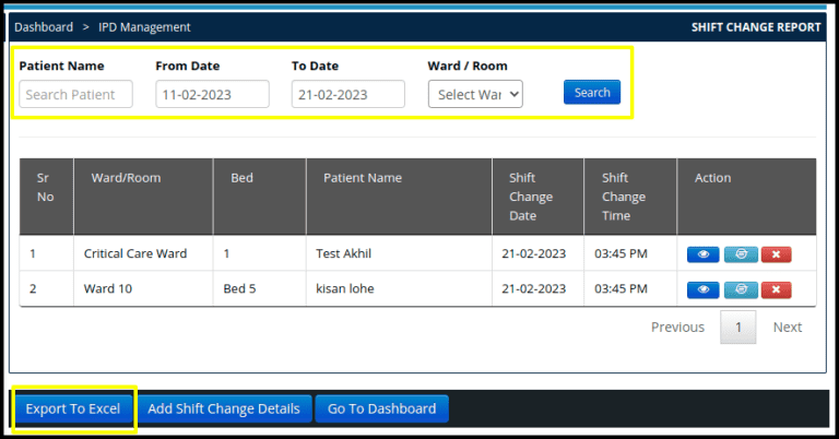 Shift Change Report – Medixcel Support