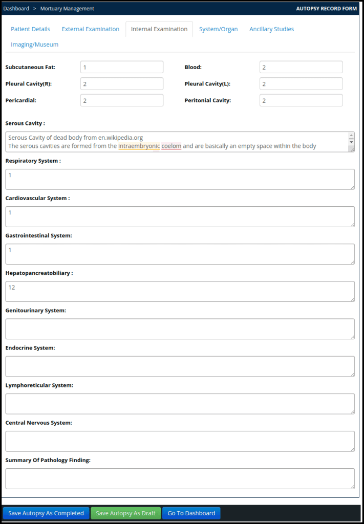 Autopsy Register – Medixcel Support